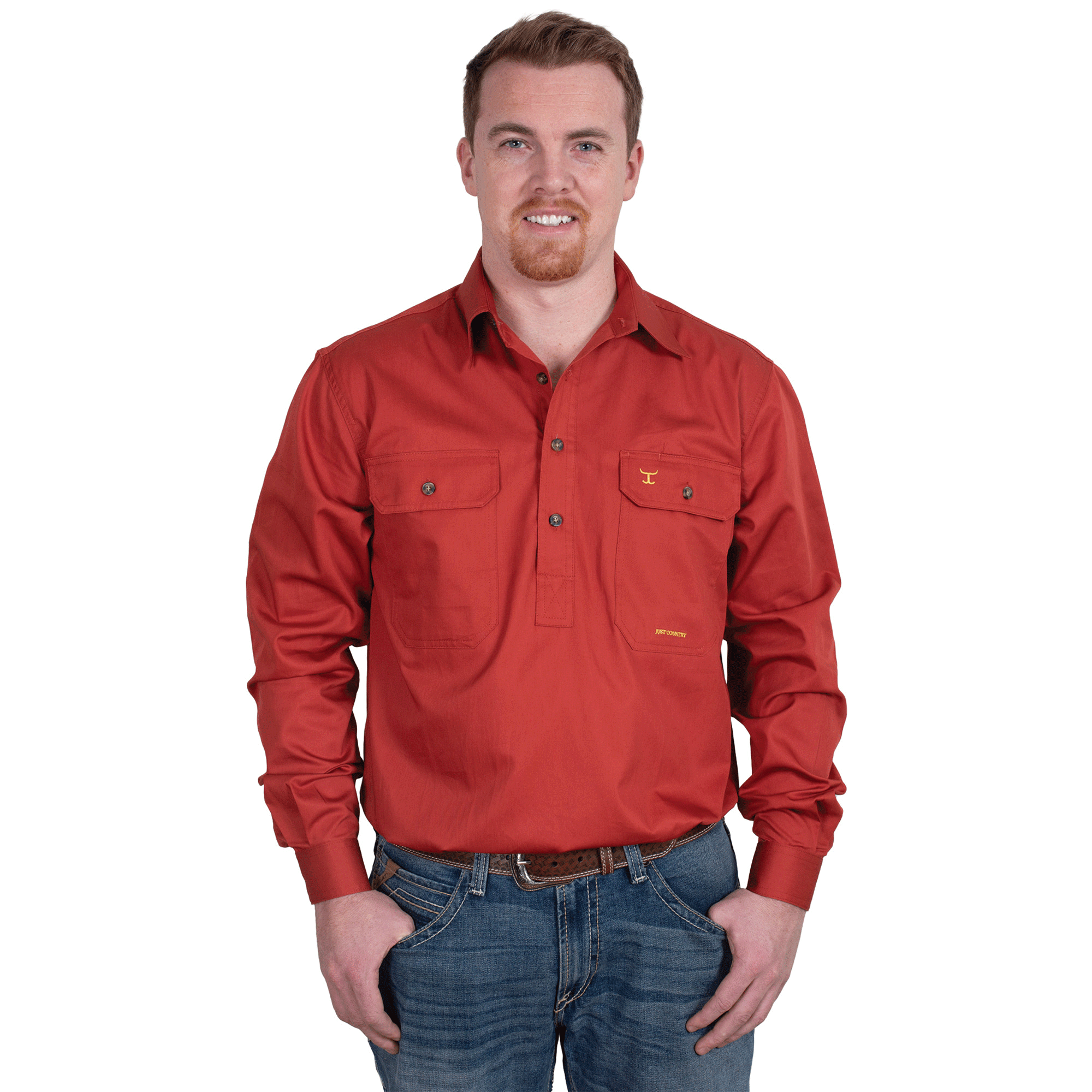 Men's - Cameron - 1/2 Button - Rust – Deni Workwear & Uniforms