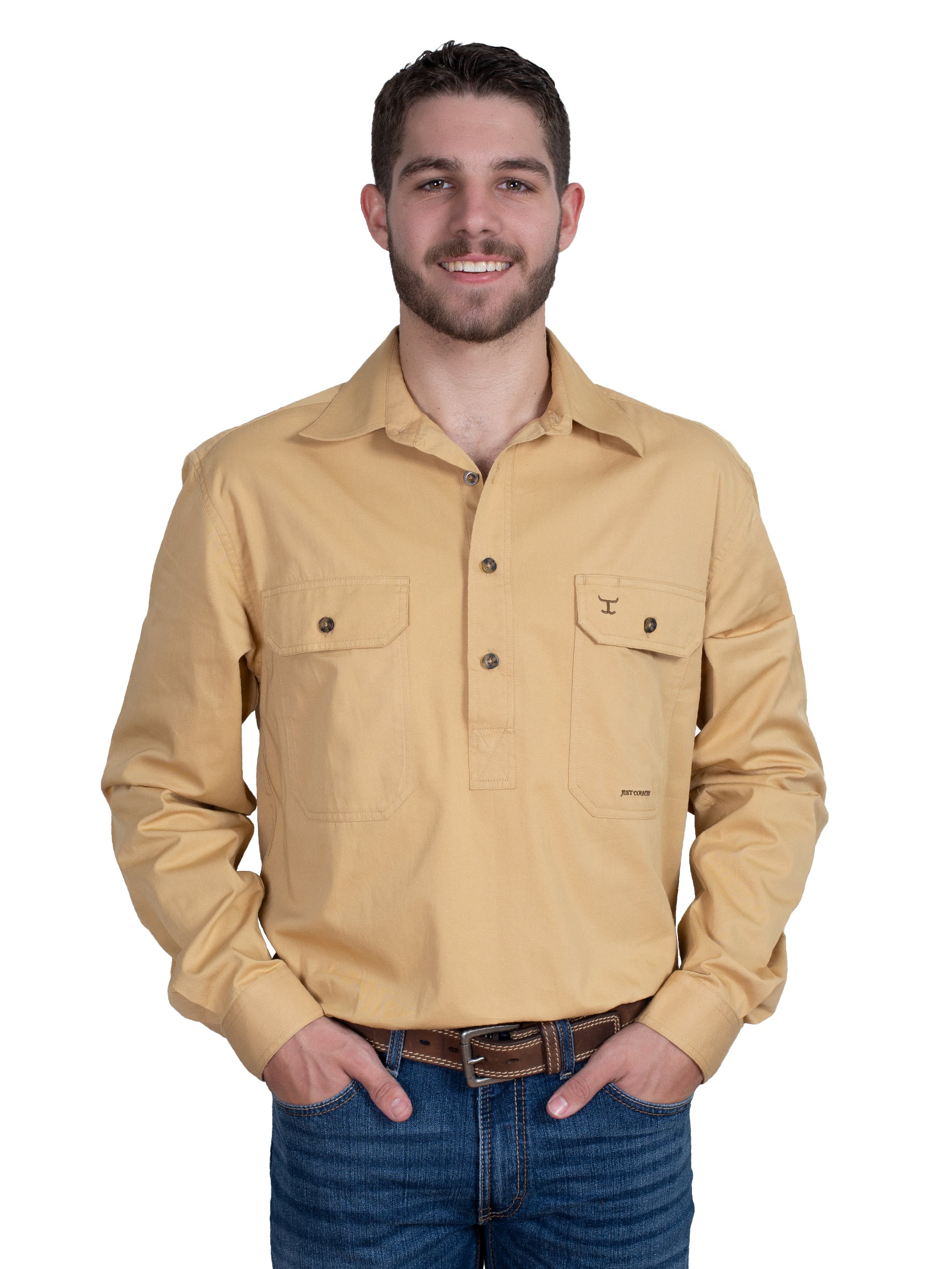 Men's - Cameron - 1/2 Button - Sand – Deni Workwear & Uniforms